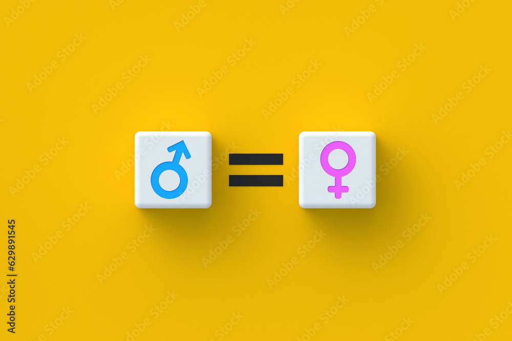 Gender symbols on cubes near equal sign. Gender equality concept. Male ...