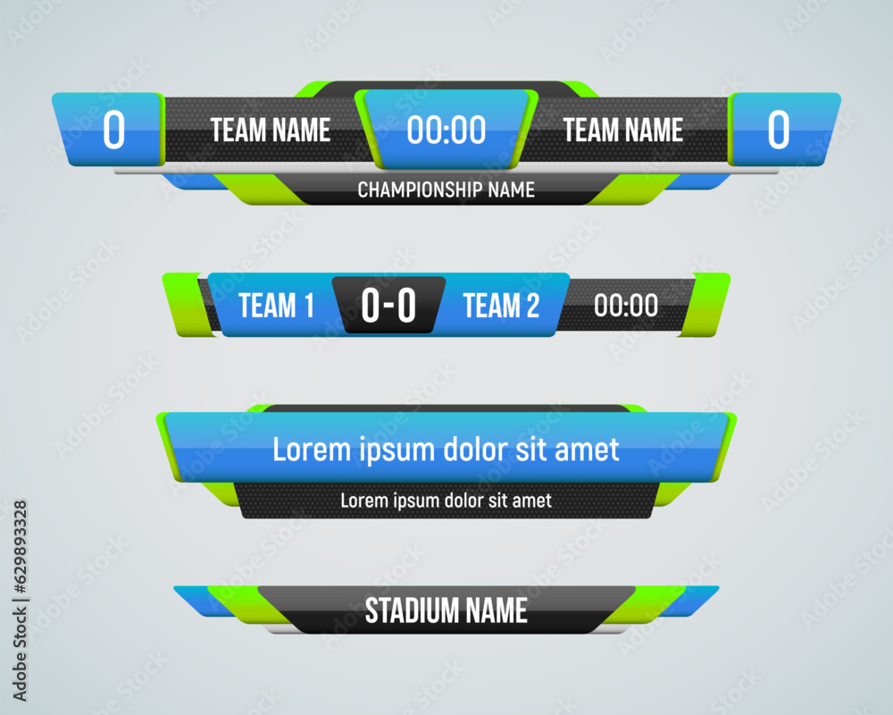 Football elements for broadcasting match. Sport scoreboard with time ...