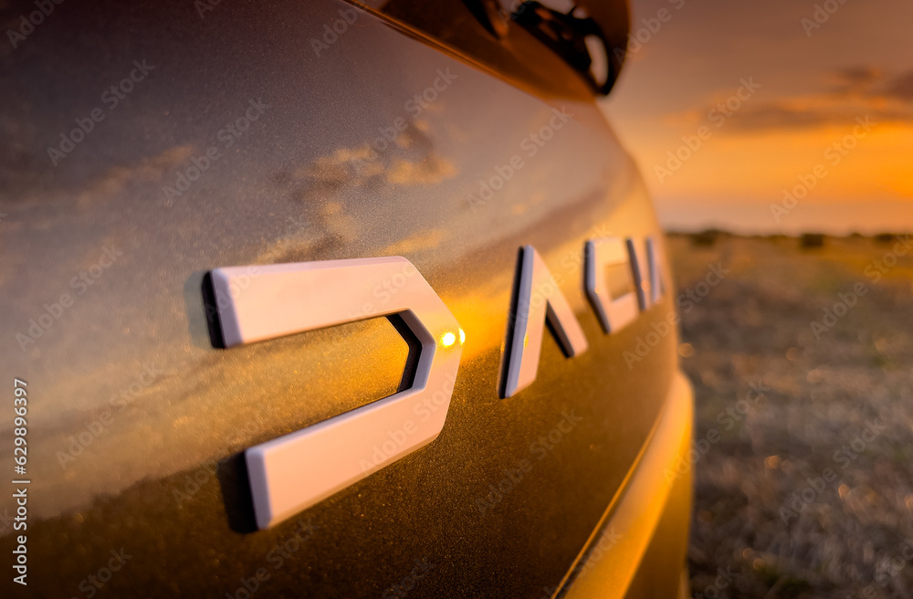 Bucharest, Romania - 30 July 2023: The new logo sign of Dacia Romanian ...