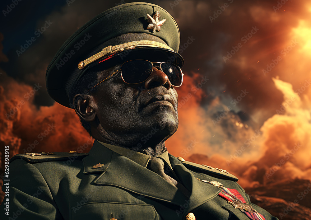 fictional african dictator wearing sunglasses . Generative AI Stock Illustration | Adobe Stock