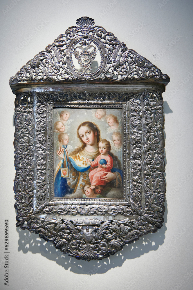 Virgin of Mercy, oil on copper with carved silver frame by José Páez ...