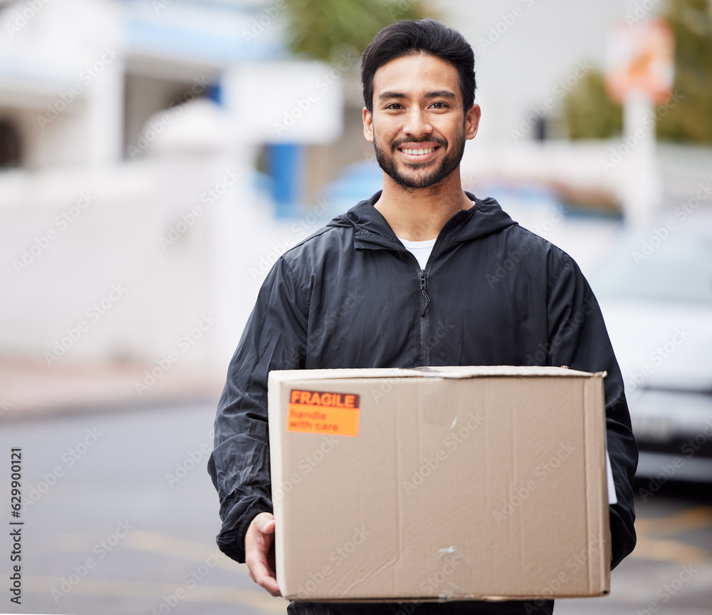 Delivery man, box and courier service for distribution, logistics and ...