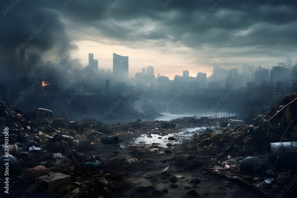 Conceptual representation of landfill pollution with a garbage dump ...