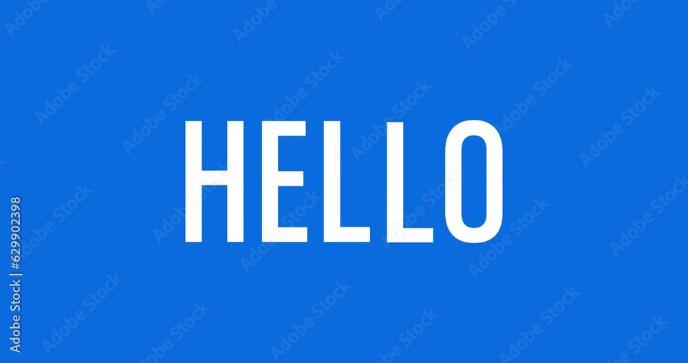 Hello kinetic animated text with rolling effect over blue isolated ...