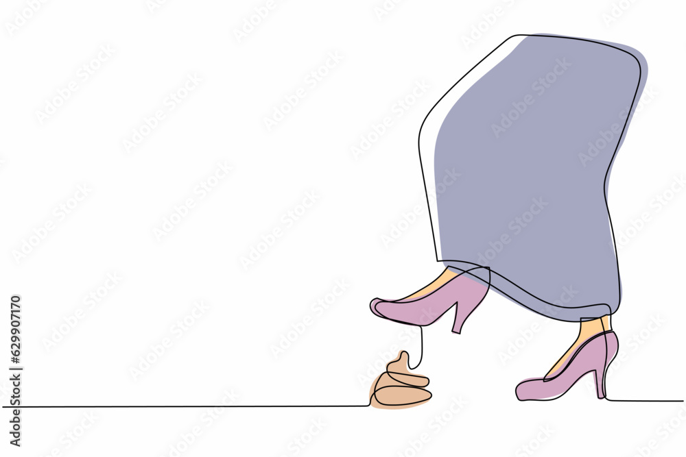 Continuous one line drawing Arab businesswoman feet stepping into a ...