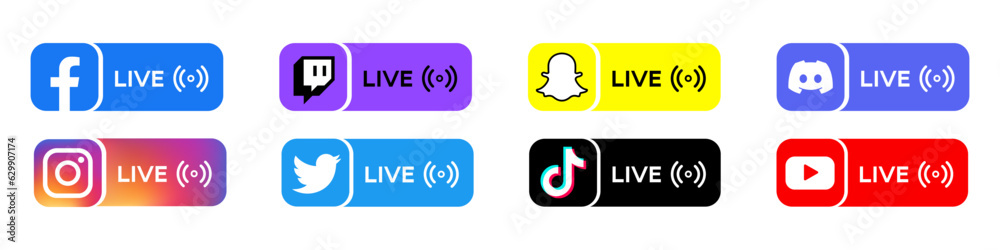 Instagram, Facebook, Twitch, Snapcat, Discord, Twitter, Tik tok, Youtube live stream badge ...