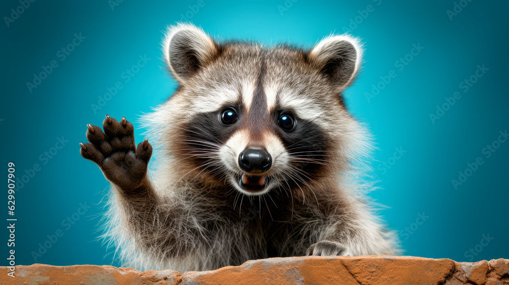 Funny raccoon waving hand Stock Photo | Adobe Stock