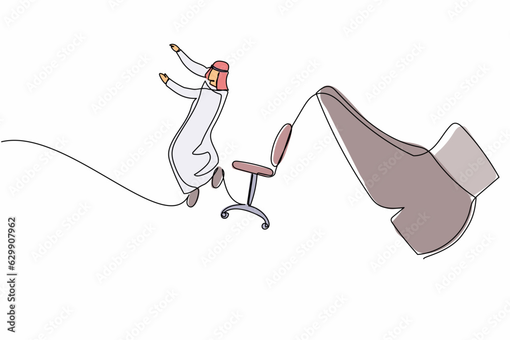 Single continuous line drawing failed small Arab businessman kicked out ...