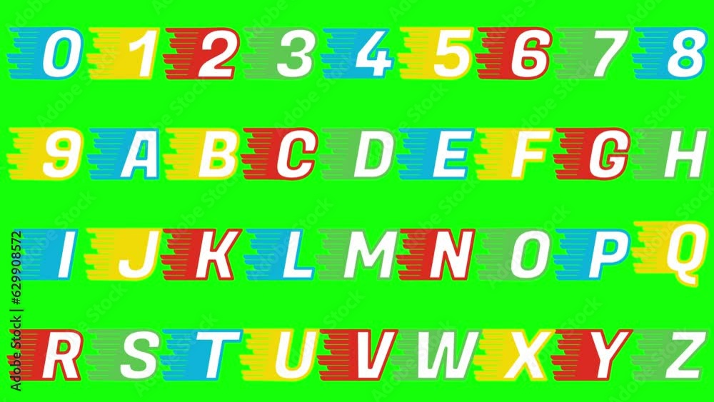 Speed effect numbers and letters animation on green screen background ...