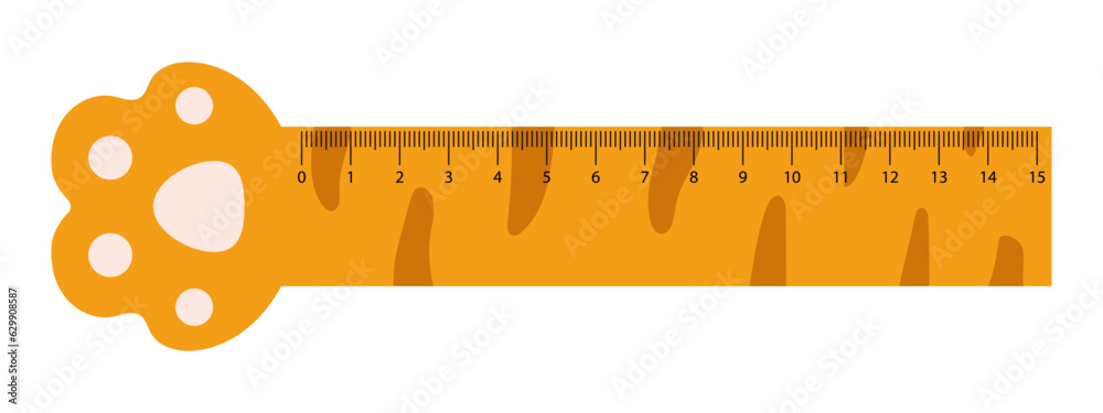 Vector cute measuring ruler. Kawaii school ruler with paw. Measuring ...