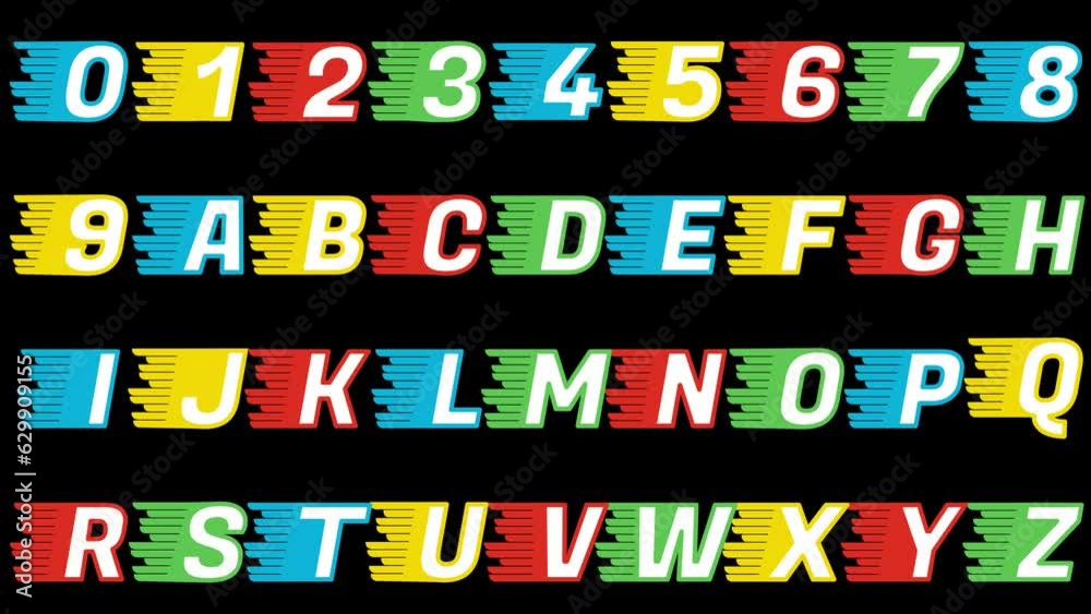 Speed effect numbers and letters animation on alpha channel background ...
