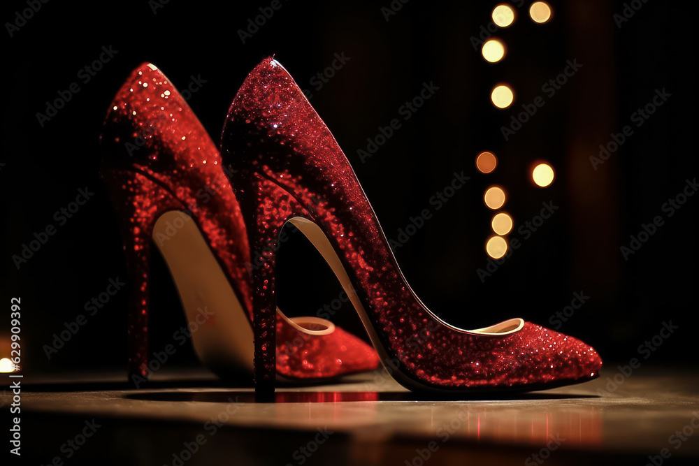 Simple expensive luxury pair of red high heels real detail stage ...