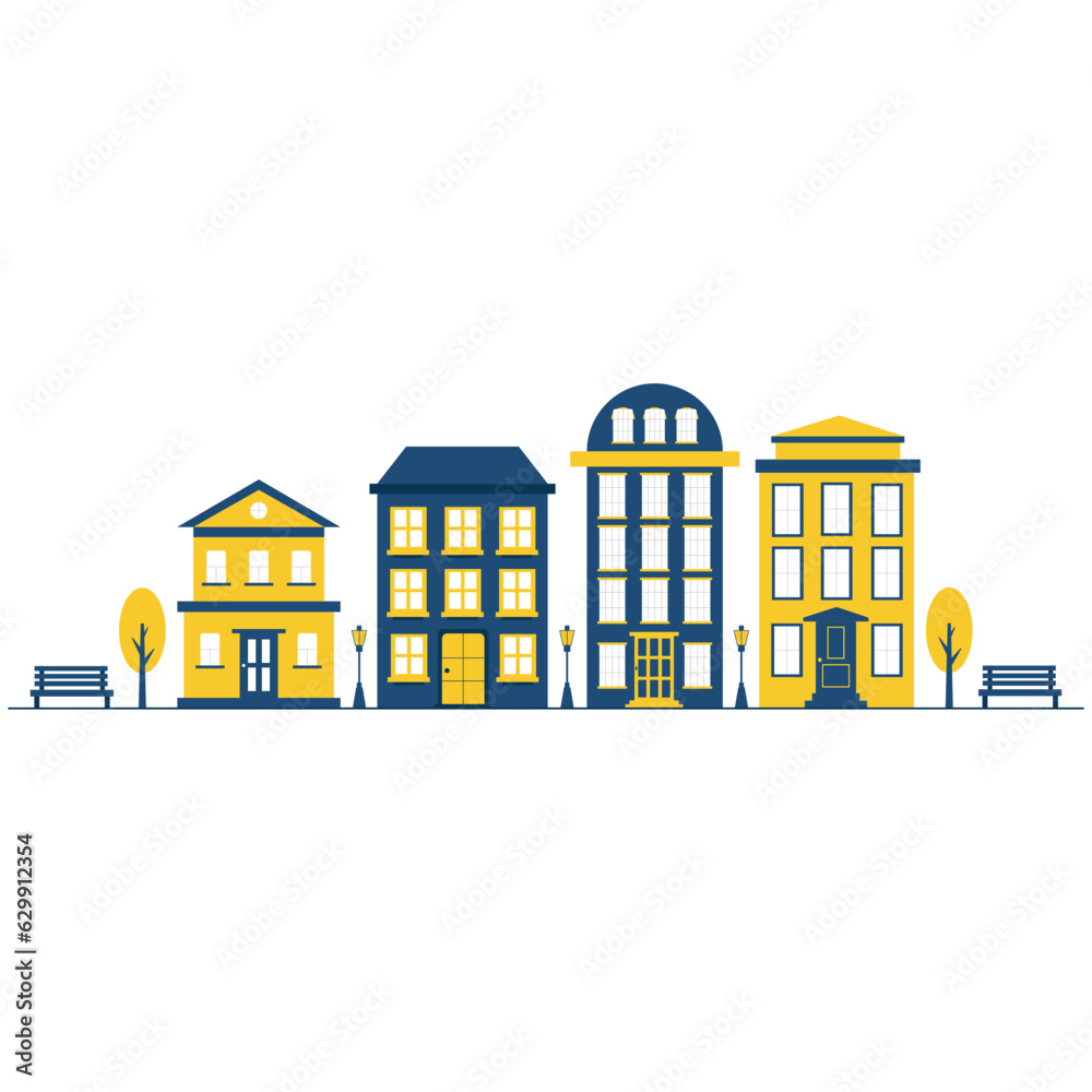 Houses. Urban street scene with houses. Vector illustration for web ...