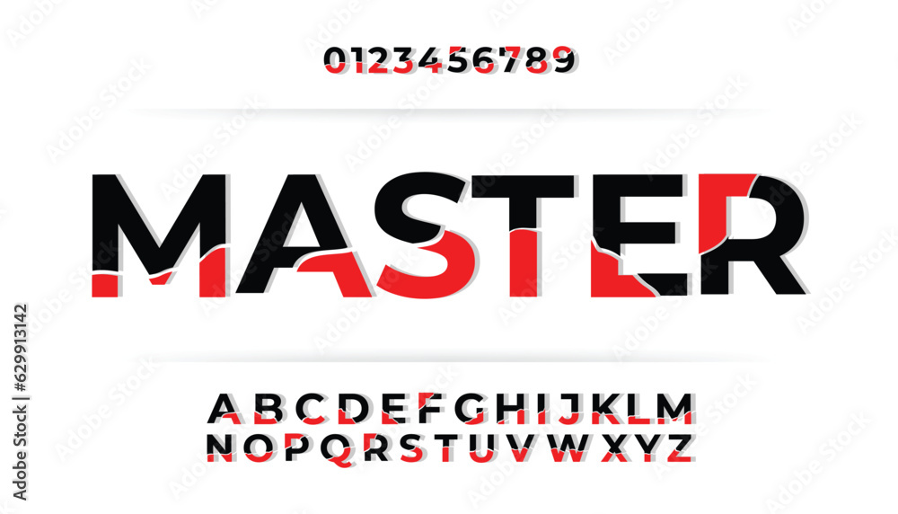 MASTER abstract digital technology logo font alphabet. Minimal modern ...