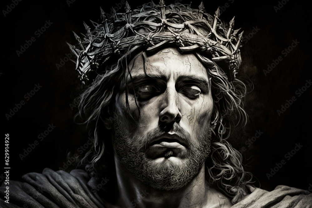 Jesus Christ wearing crown of thorns portrait. Crucifixion of Jesus the ...
