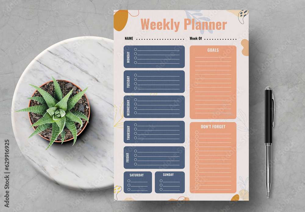 Weekly Planner Stock Template | Adobe Stock