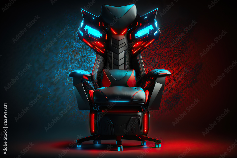 Futuristic Black Gaming Chair and Comfortable with Red and Blue Light ...