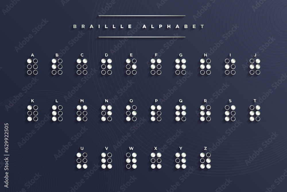Stylish Braille English Alphabet on elegant dark blue background. ABC ...
