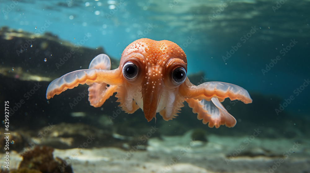 Poster Dumbo octopus playfully "flapping" its ear-like fins, showcasing ...