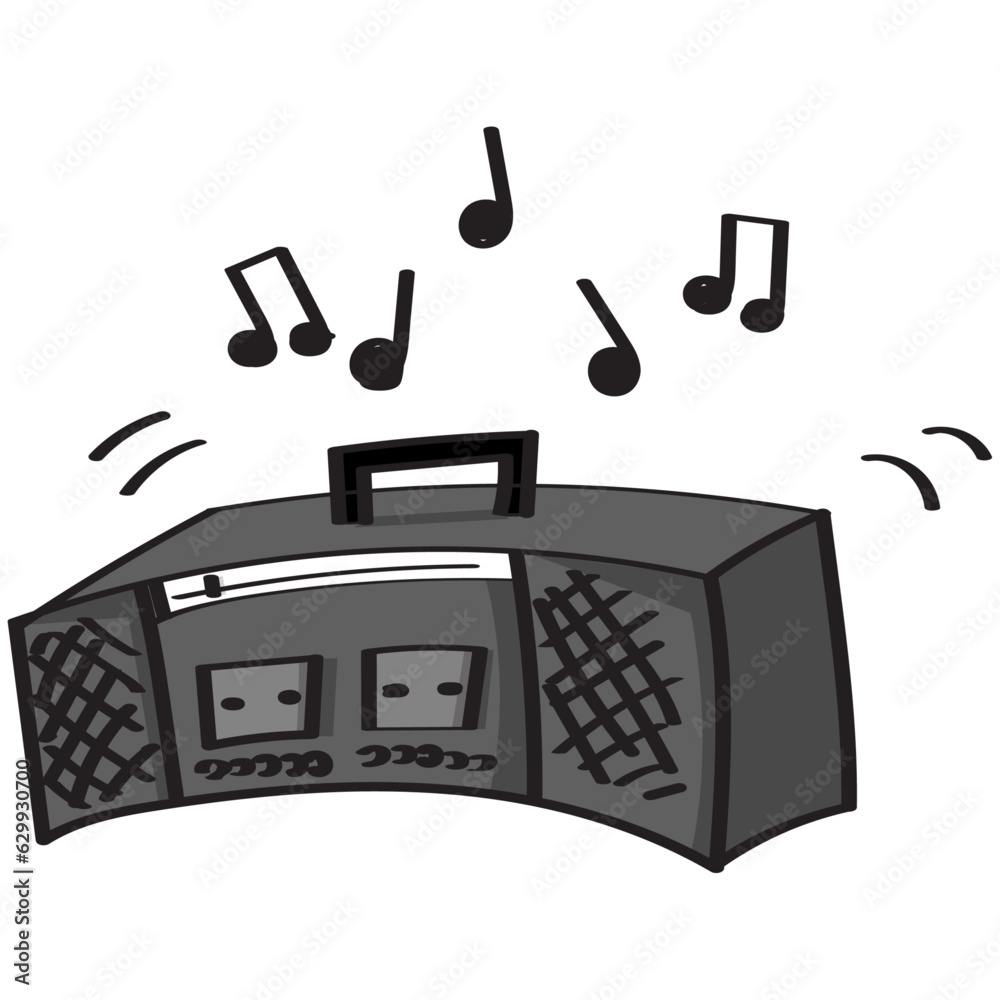 Cartoon style 80's Boom Box in a retro graffiti style on a white ...