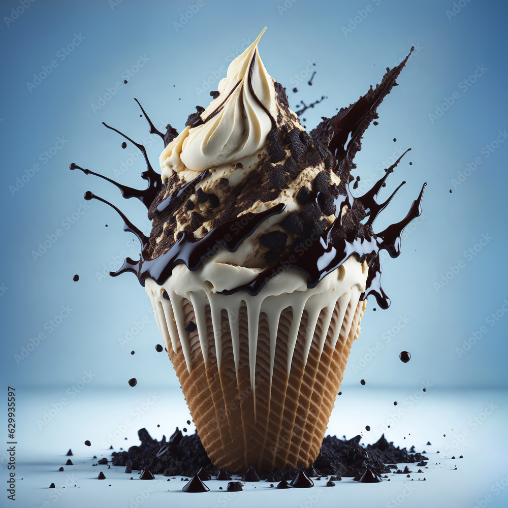 Delicious splash ice cream cone design with exploding and liquify ...