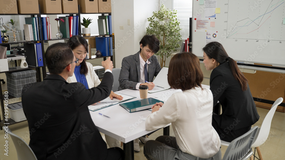 angry asian boss throwing and slamming on document on table. he yells ...
