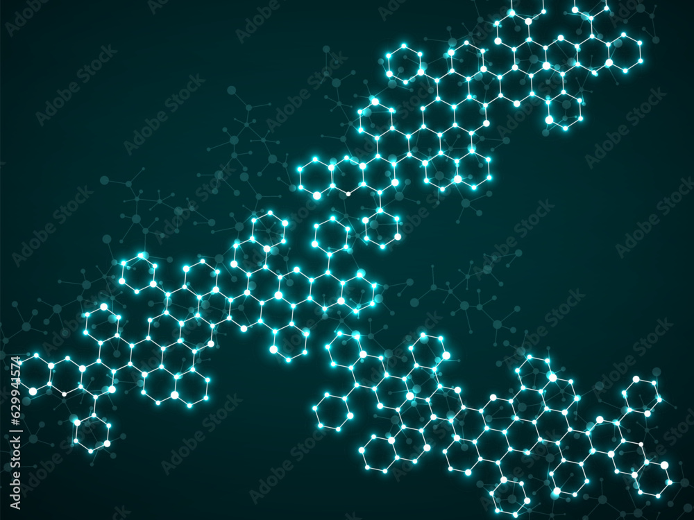 Abstract Hexagonal Molecules Glowing Molecular Structure Of Dna Technology Background And