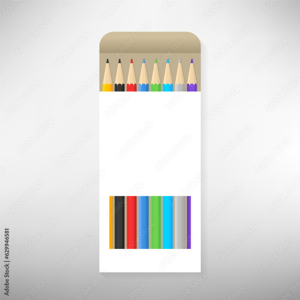 Open box of colored pencils. Template, clipart or layout design for ...