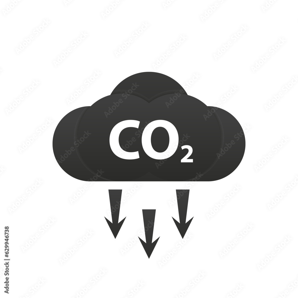 Co2, carbon emissions icon on white background. carbon dioxide ...