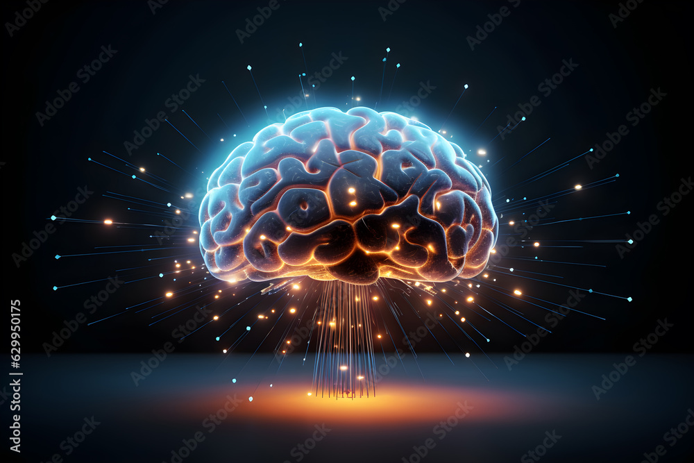 Human brain on glowing background. Artificial intelligence concept ...