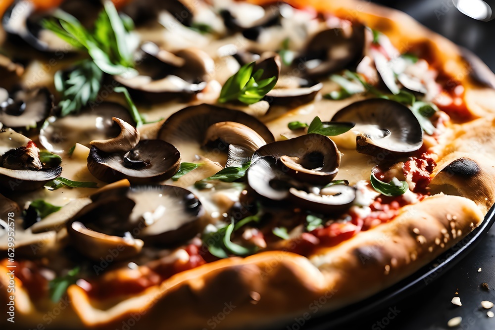 Rica pizza de champiñones para comer. Pizza recién horneada de hongos ...