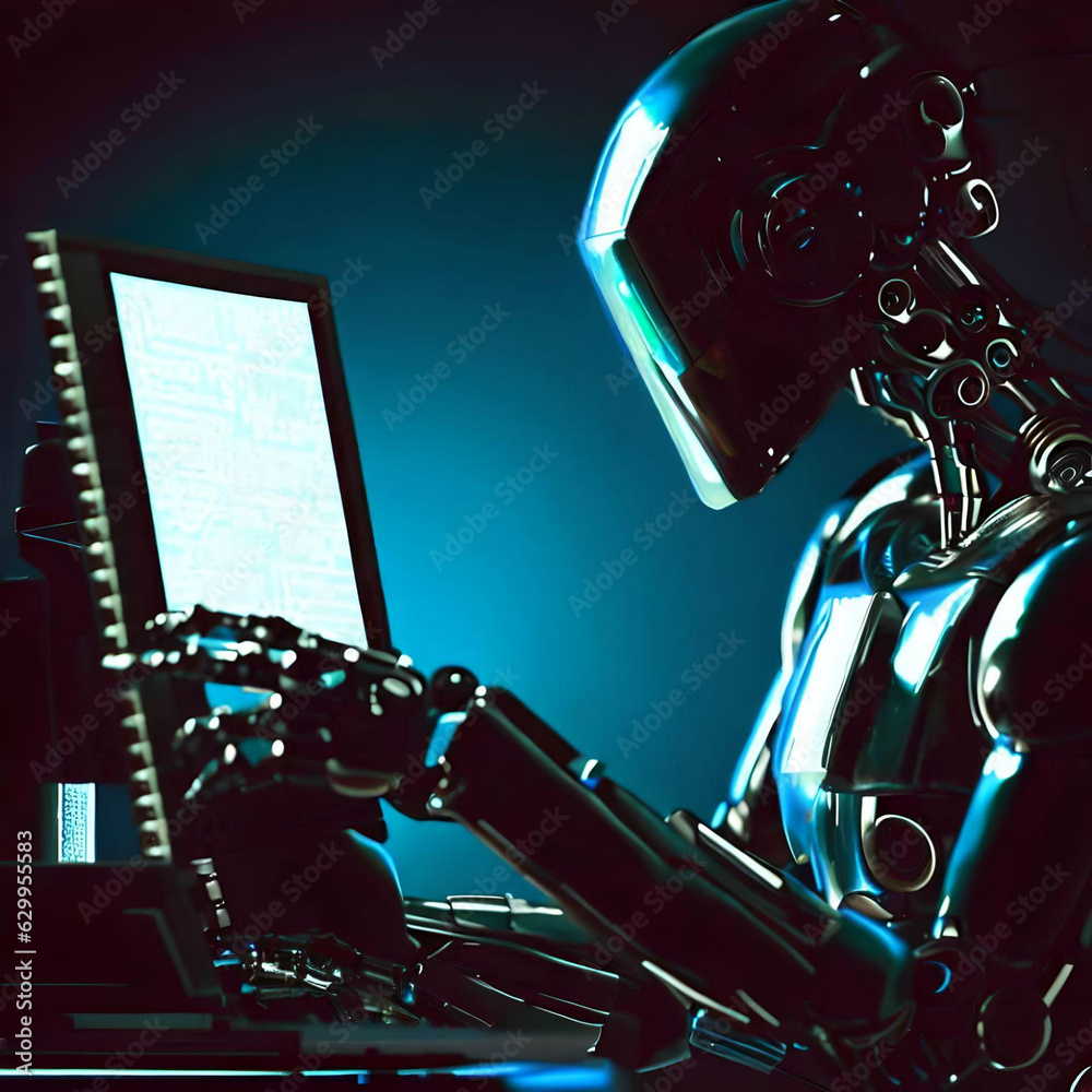 Generative AI: The Computer-Using Robot Stock Illustration | Adobe Stock