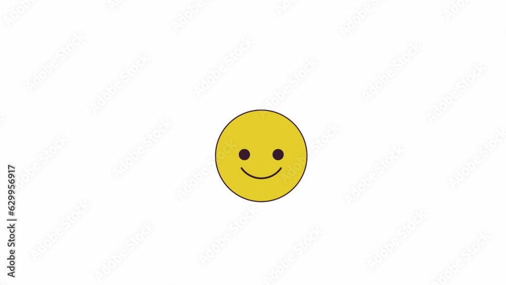 Smiling emoticon line 2D object animation. Content positive emotion ...