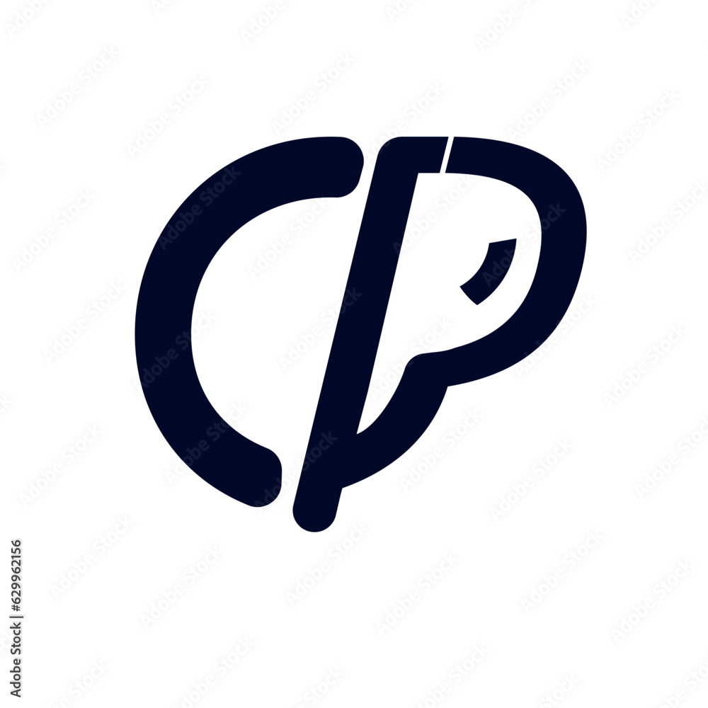 Logo C P letters, Logotype, Font, round lines on isolated black and ...