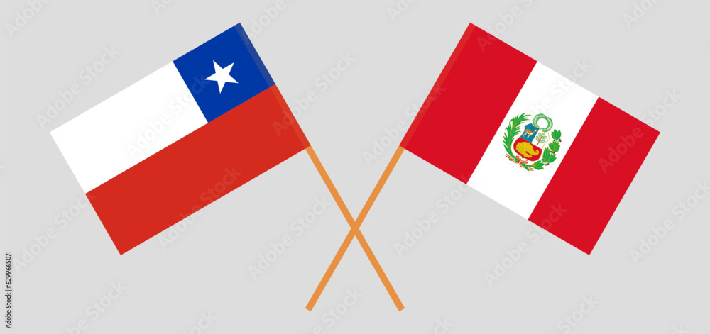 Crossed flags of Chile and Peru. Official colors. Correct proportion ...