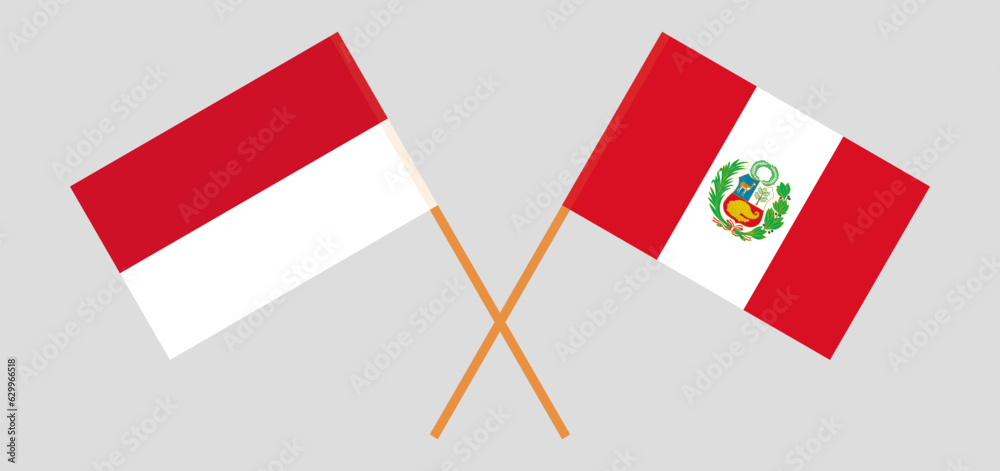 Crossed flags of Indonesia and Peru. Official colors. Correct ...