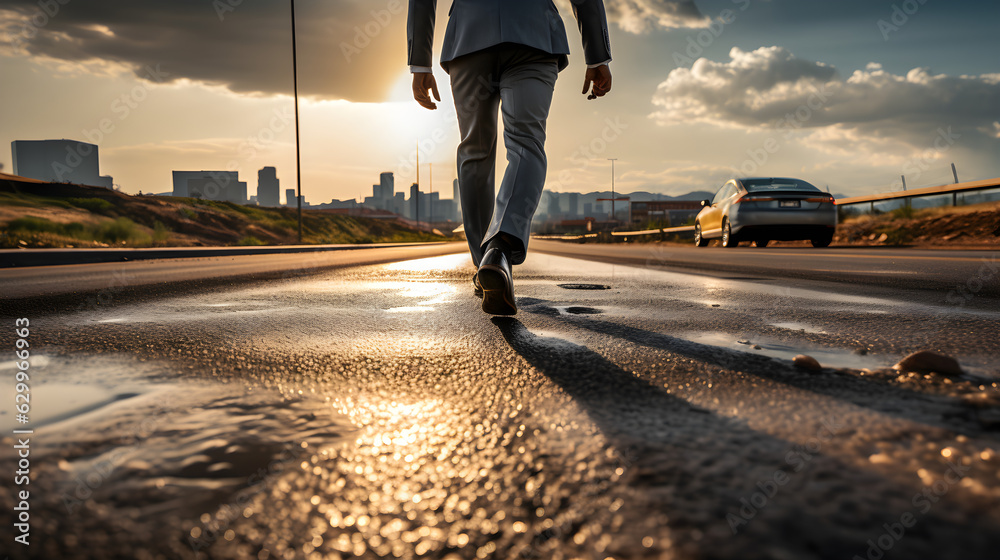 Ground-Level Shot of a Determined Businessman's Feet Moving Forward on ...