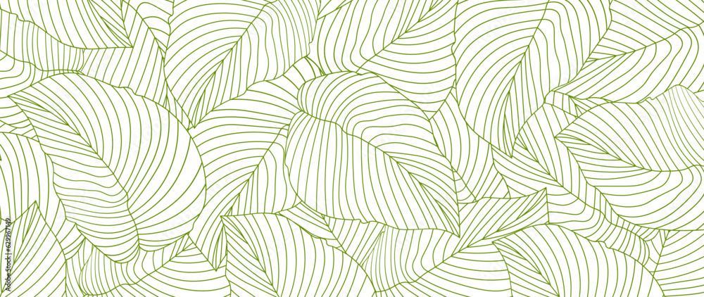 Botanical leaf wallpaper vector. Natural hand drawn foliage pattern in ...