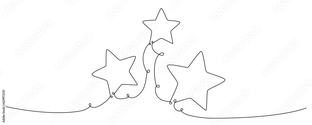 Christmas composition with stars. Hand drawing continues one single ...