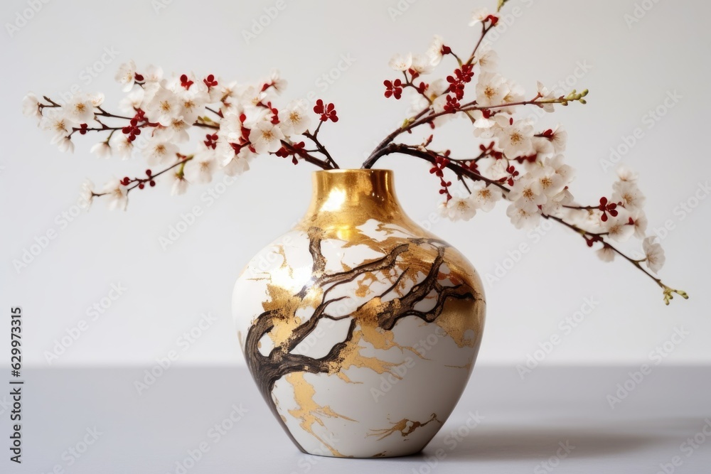 vintage kintsugi vase with cherry blossom branches Stock Photo | Adobe ...