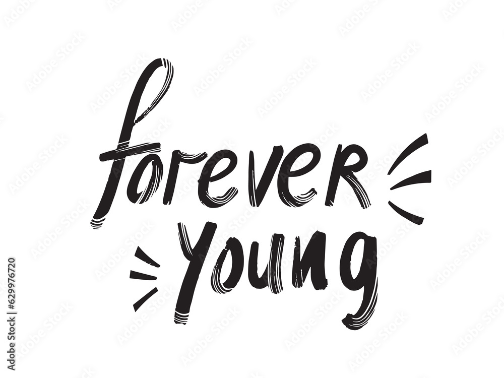 Forever young hand written typography text alphabet with line ...
