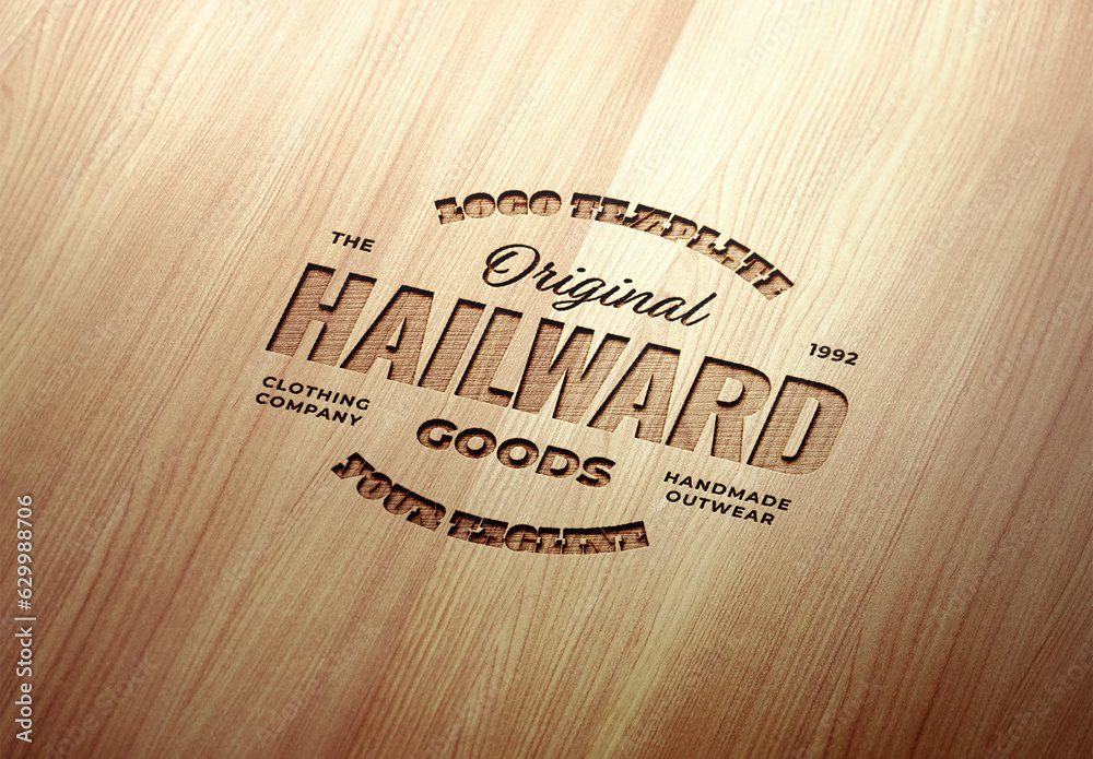 Wooden Engraved 3D Wood Logo Mockup Template Texture Paper Branding ...
