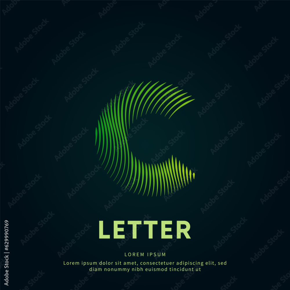 Vector logo Letter C color silhouette on a dark background. Letter C ...