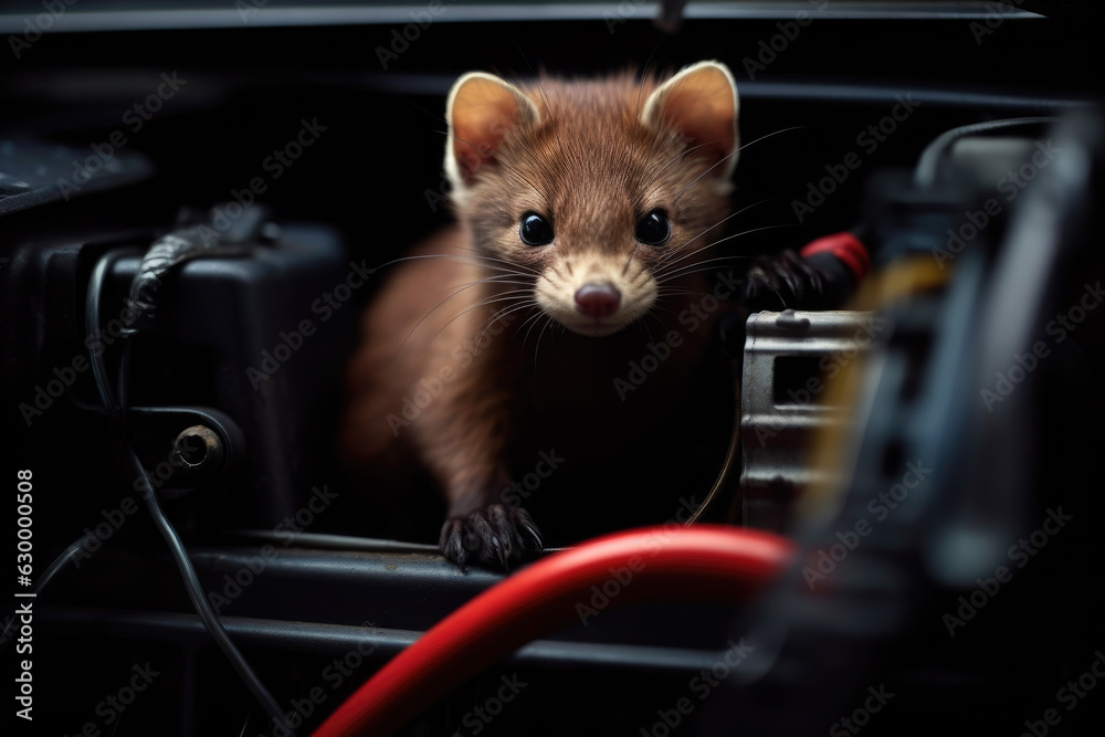 marten in the engine compartment of a car can cause severe damage Stock ...