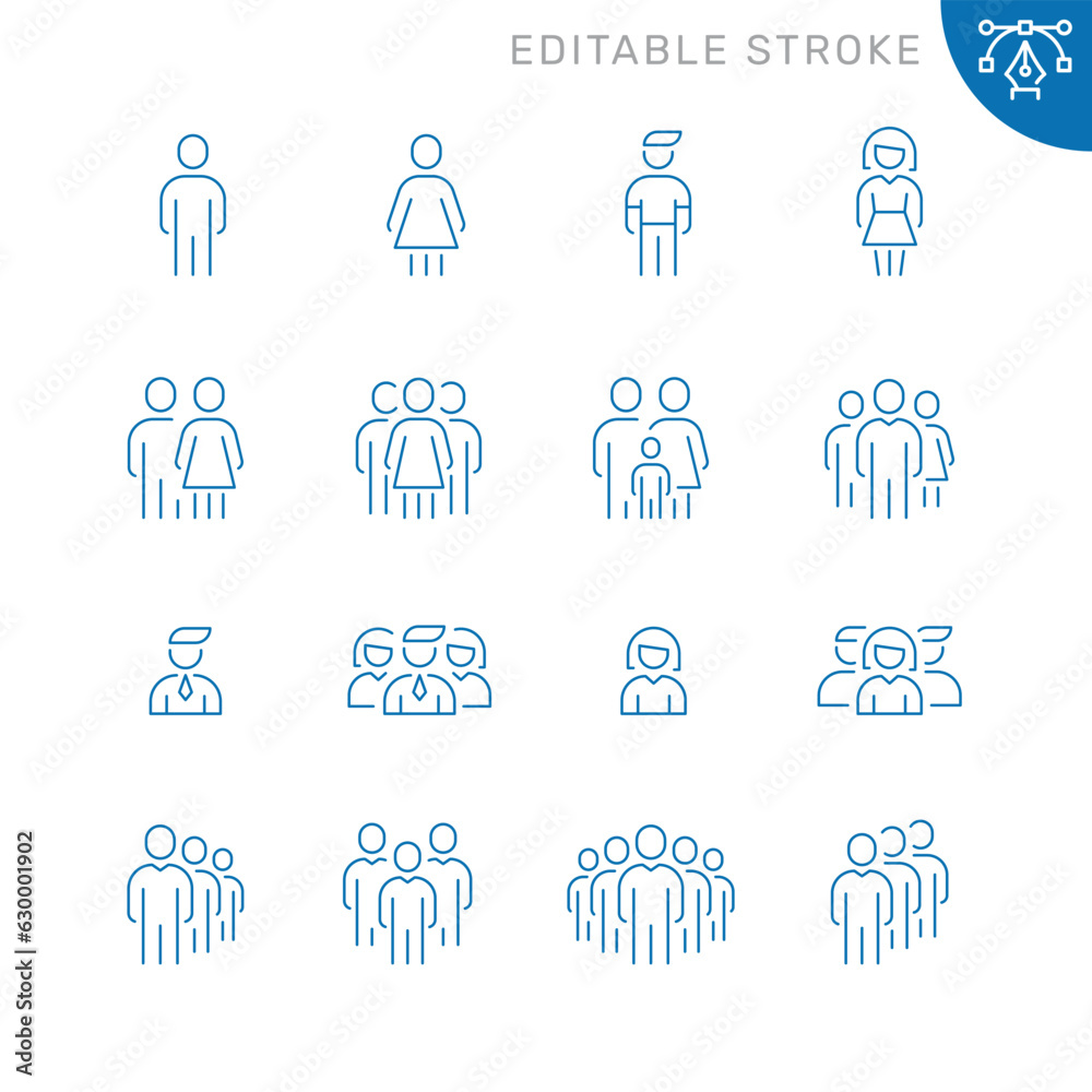Vector line set of icons related with people. Contains monochrome icons ...