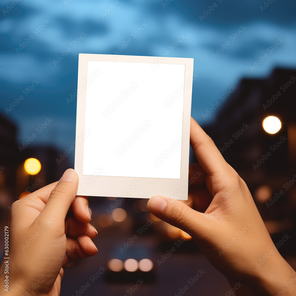 hand hold polaroid photo. Copy space transparent background mockup ...