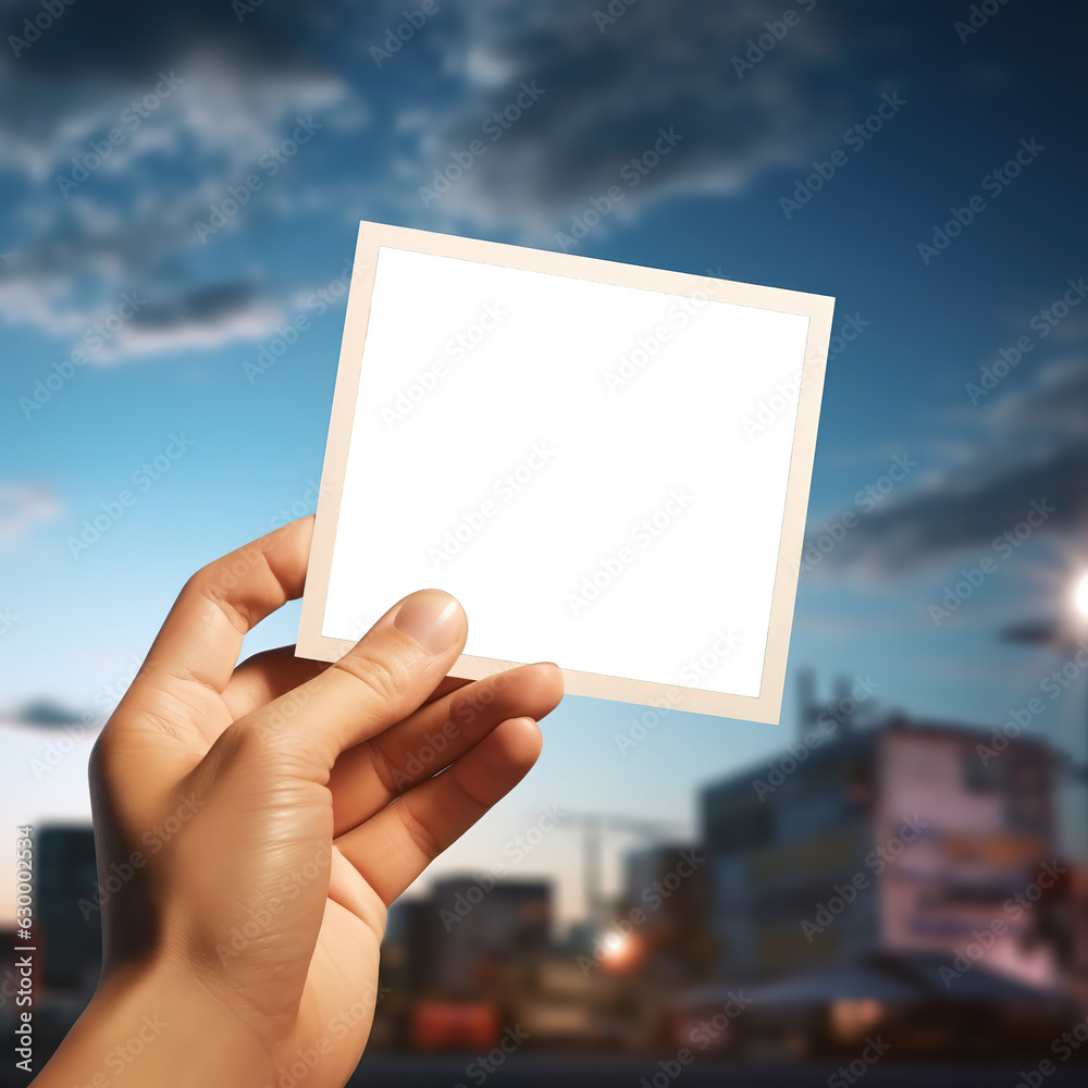 hand hold polaroid photo. Copy space transparent background mockup ...