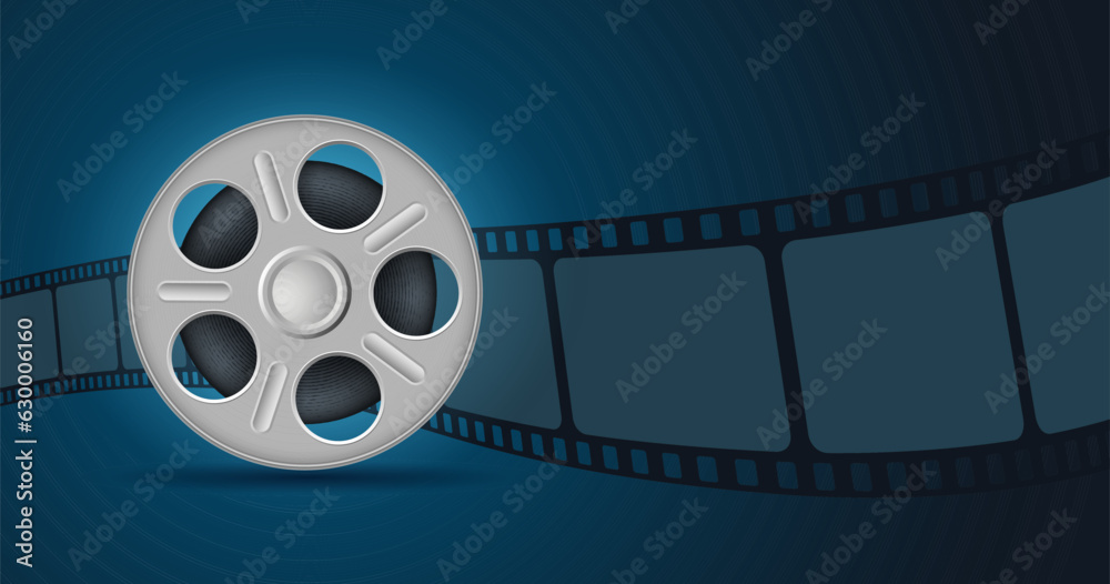 Realistic film strip in waveform with cinema film roll. Cinema ...