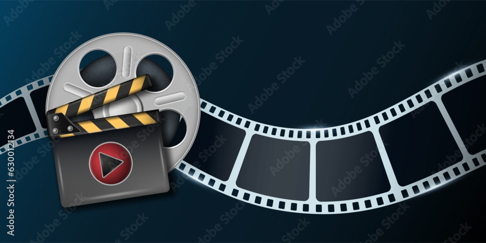 Film strip in waveform with film cinema roll. Cinema background with 3d ...