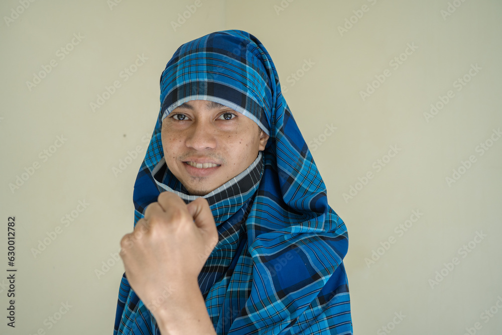 Man act like thief surprised looking and awareness. The photo is ...